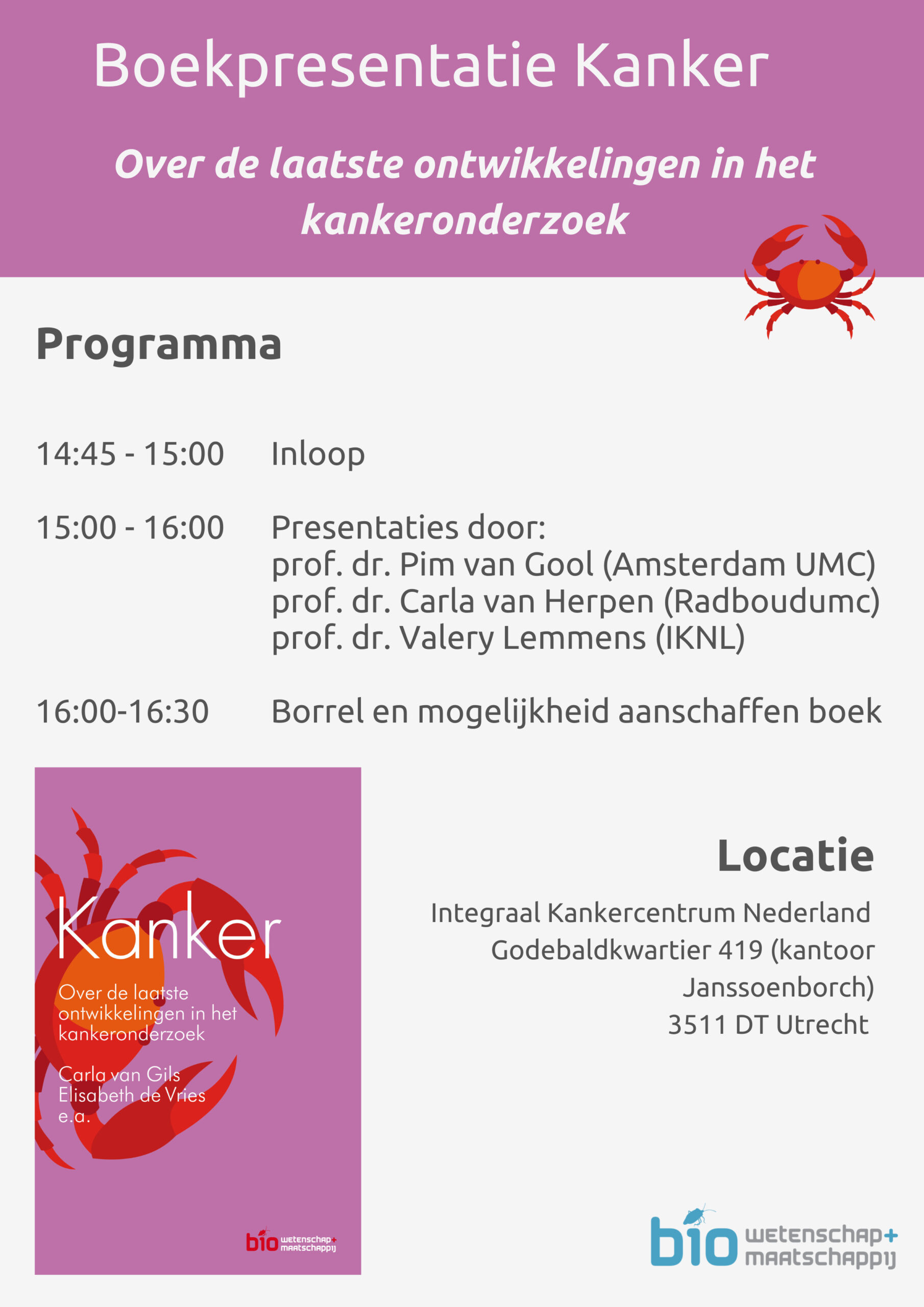 Boekpresentatie Kanker - schrijf je nu in! - Biowetenschappen & Maatschappij